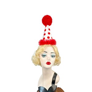 Red and White Mini Clown Hat With Tulle Trim, Classic Circus, Halloween ...