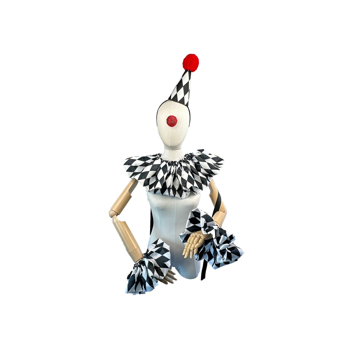 Red Clown Accessory Set, White With Black Diamond Satin, Halloween ...