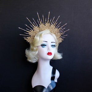 5" Gold Spike Sun Crown Headband, Halo Headpiece, Bridal Headdress ...