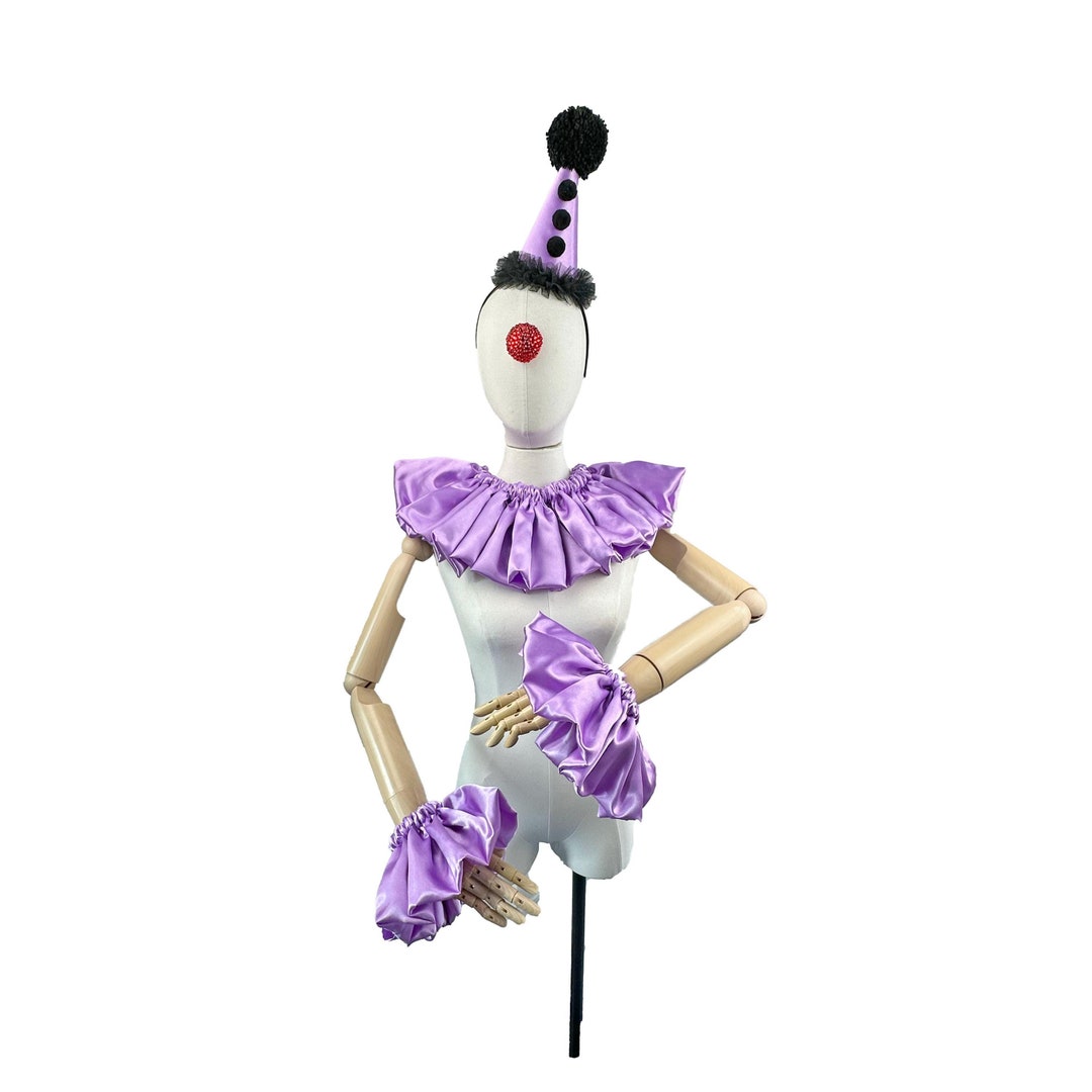 Purple Satin Clown Accessory Set With Black, Hat, Collar, Cuffs ...