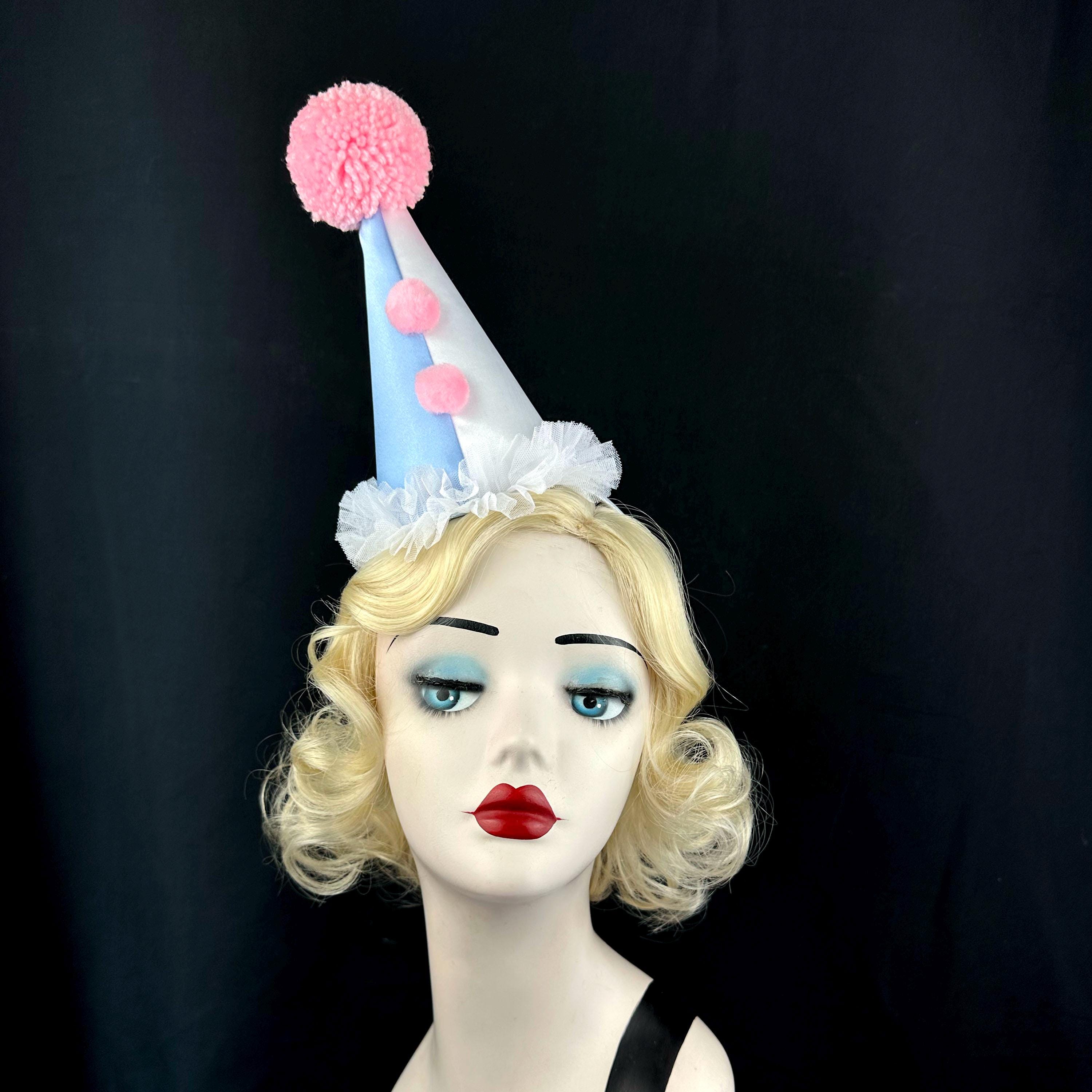 White, Baby Pink and Light Blue Mini Clown Hat With Big Pom Pom ...