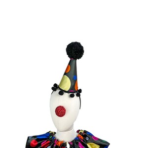 Multi Colored Polka Dot Clown Hat With Black Pom Poms, Halloween ...