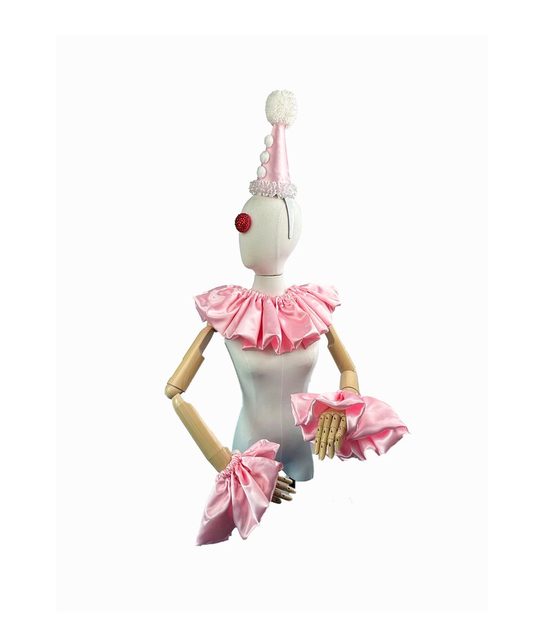 Pink and White Satin Clown Costume Set, Halloween Costume, Clown Hat ...