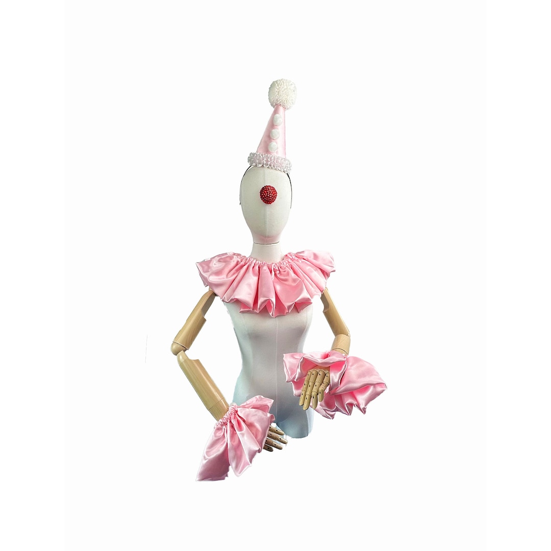 Pink and White Satin Clown Costume Set, Halloween Costume, Clown Hat ...