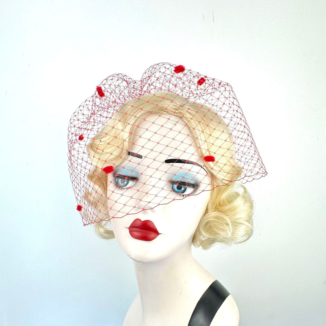 Red Netted Birdcage Veil, Chenille Dotted, Gothic Wedding Hair ...