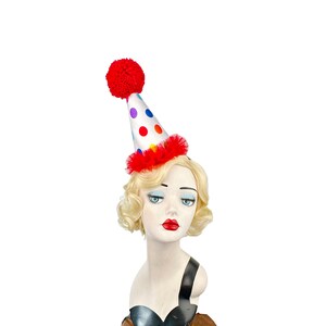 Multi Color Polka Dot Mini Clown Hat With Red Tulle Trim, Classic ...