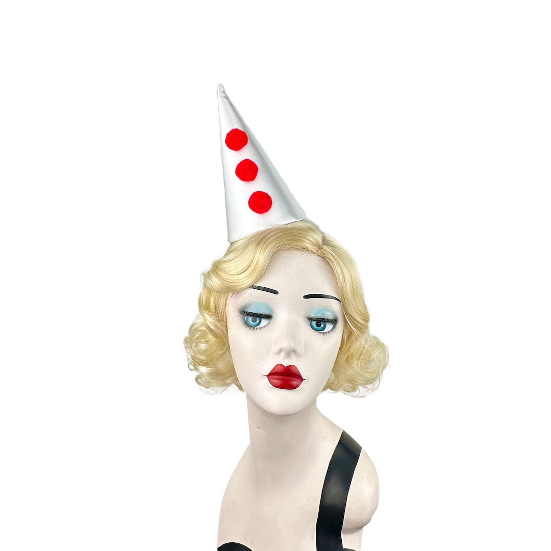 Mini White Clown Hat With Red Pom Poms, Halloween Costume, Circus ...