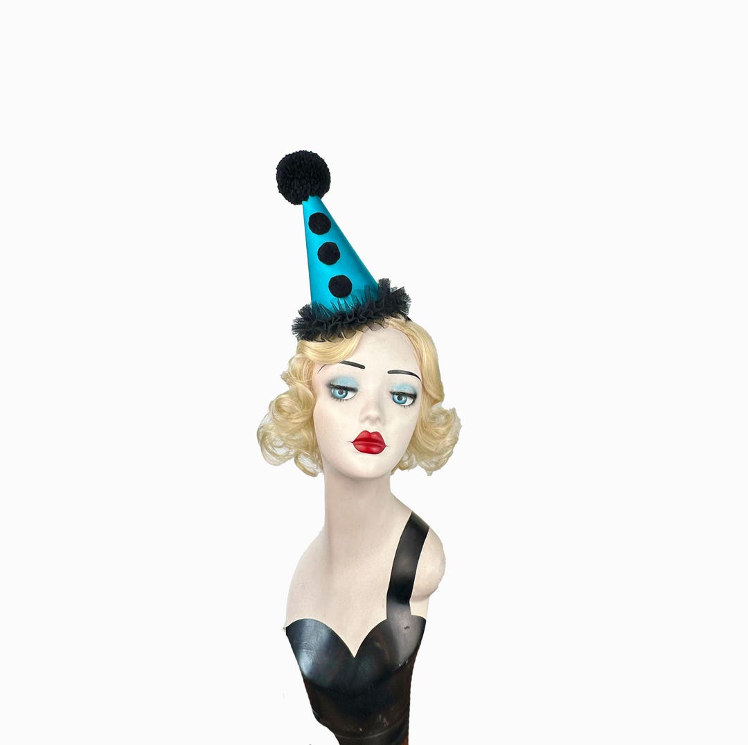 Black and Turquoise Blue Clown Hat, Halloween Costume, Black and White ...