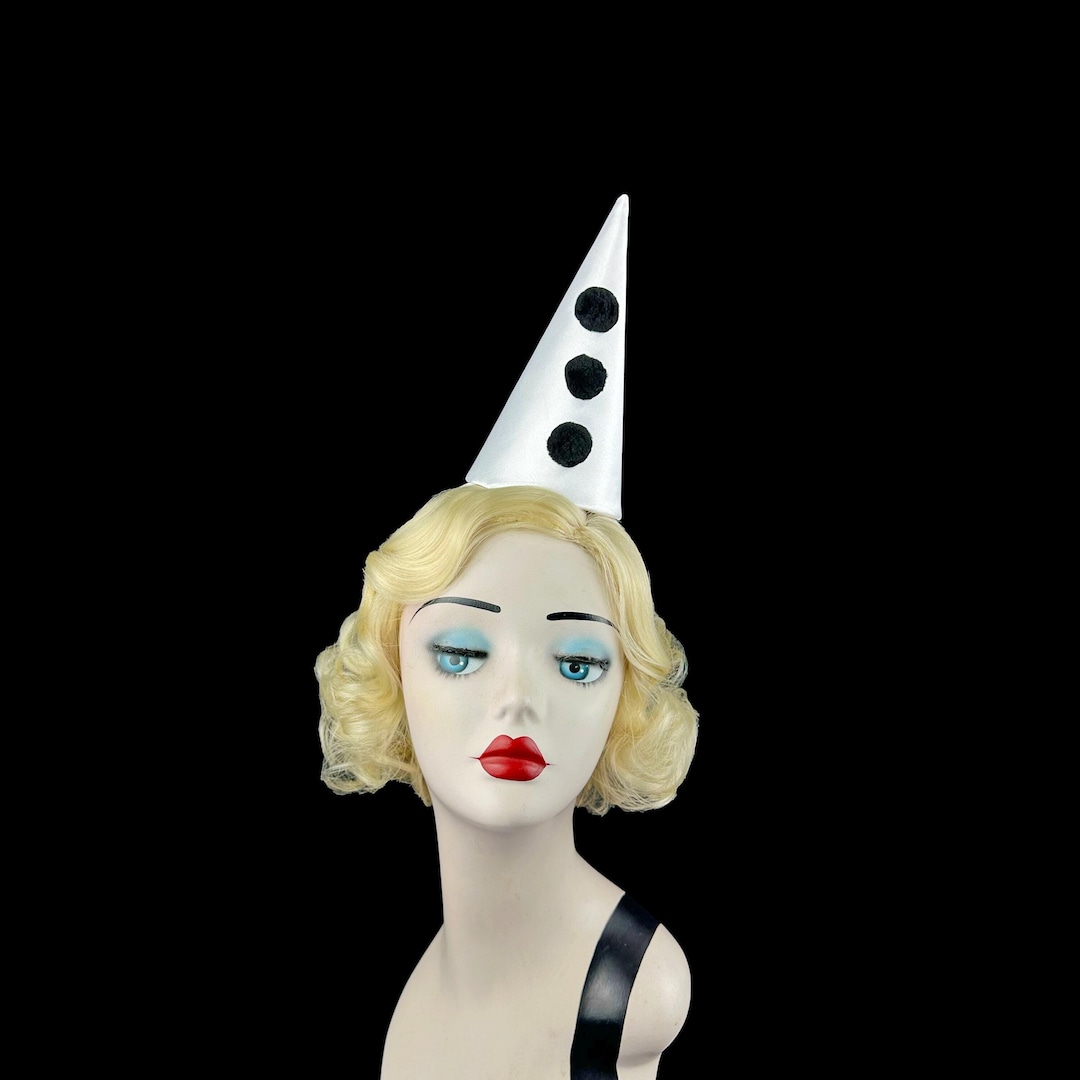 White Mini Clown Hat With Pom Poms, Halloween Costume, Circus Headpiece ...