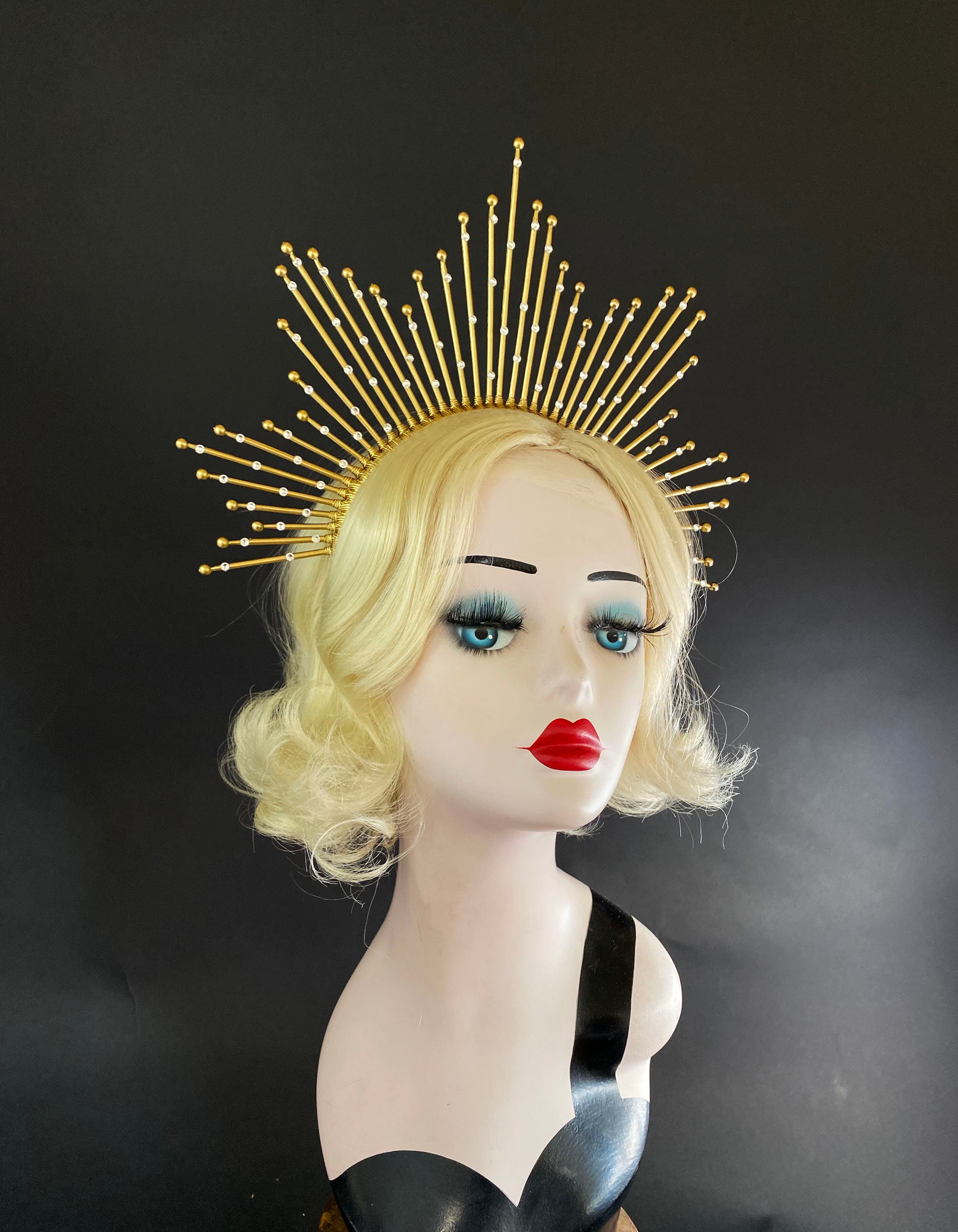 5 Gold Halo Headpiece With Crystals and Beads | Etsy