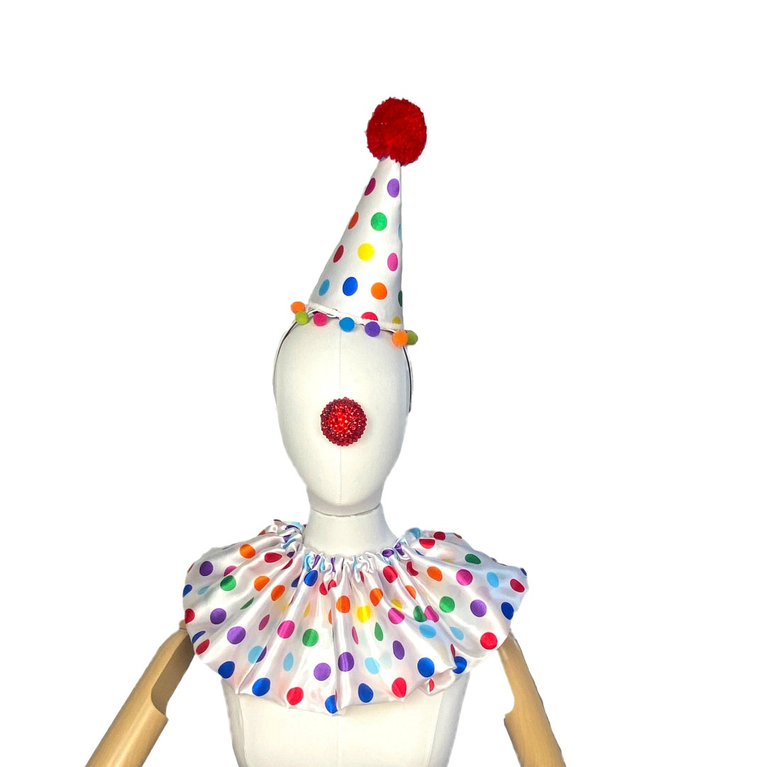 Multi Colored Polka Dot Clown Hat With Pom Poms, Halloween Costume ...
