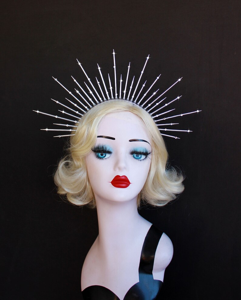 4" Silver Halo Headpiece With Crystals, Spike Tiara, Bridal Crown ...