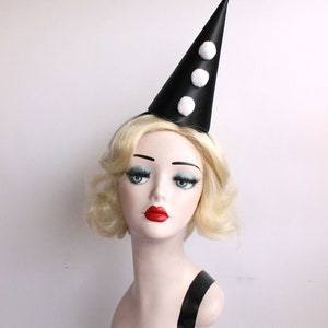Mini Black Clown Hat With Pom Poms, Halloween Costume, Circus Headpiece ...