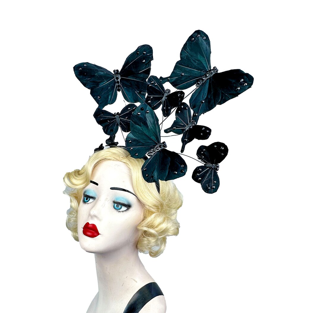 Black Butterfly Headband, Feather Butterflies Headdress, Goth Hair ...
