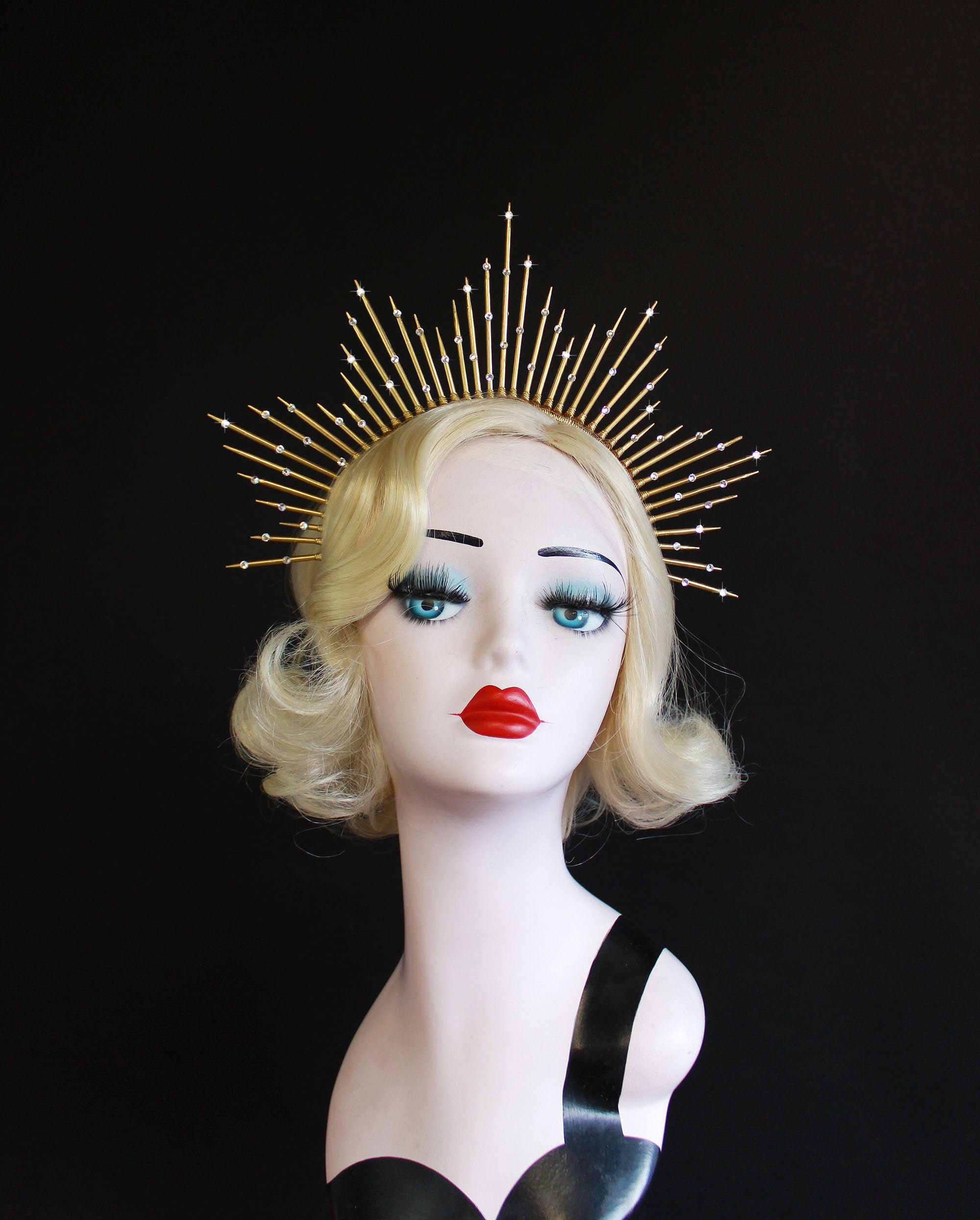 4" Gold Halo Headpiece With Crystals, Theatrical Costuming, Virgin Mary ...