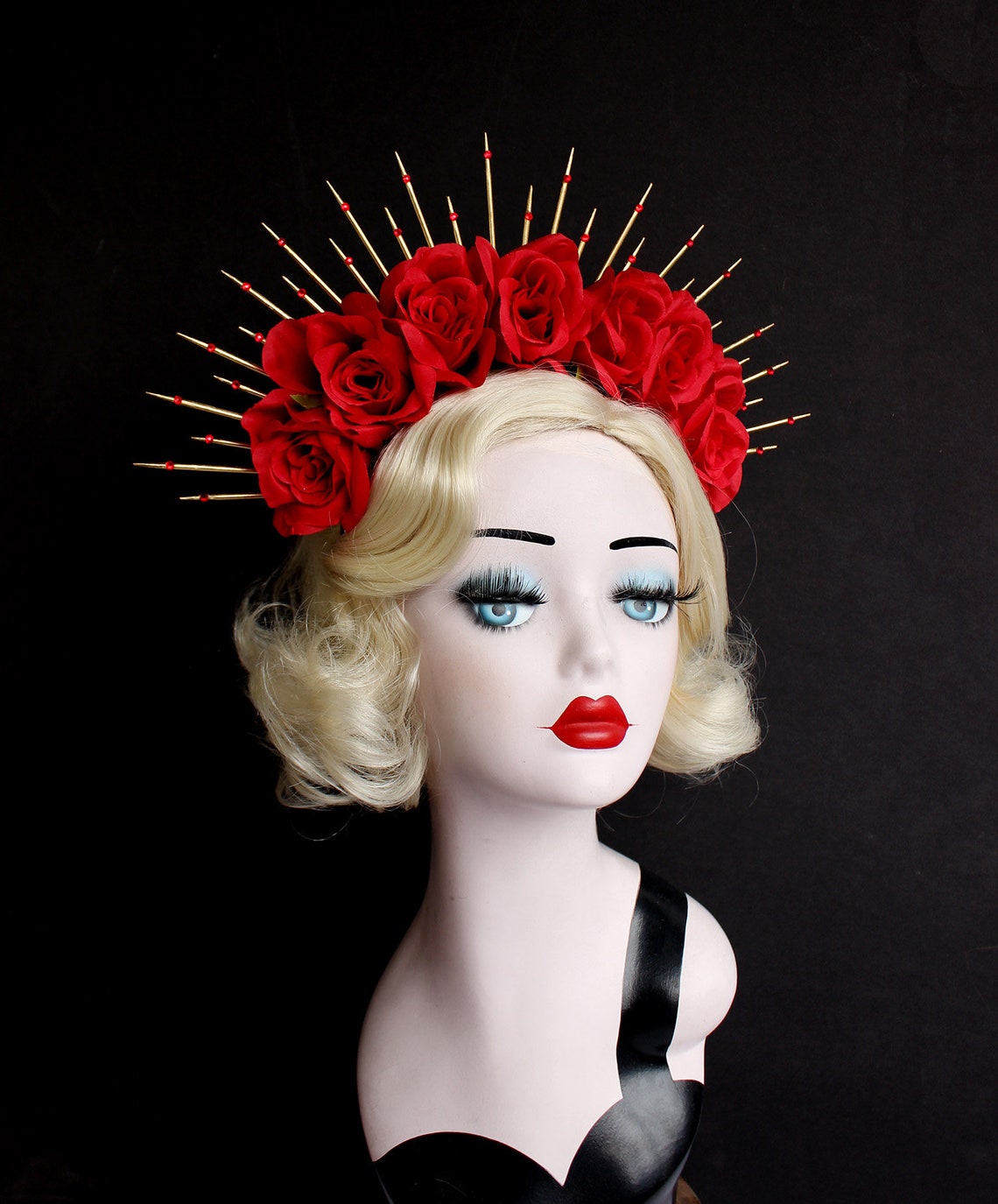 Red Rose Flower Crown Gold Halo Crown Bridal Crown Crown - Etsy