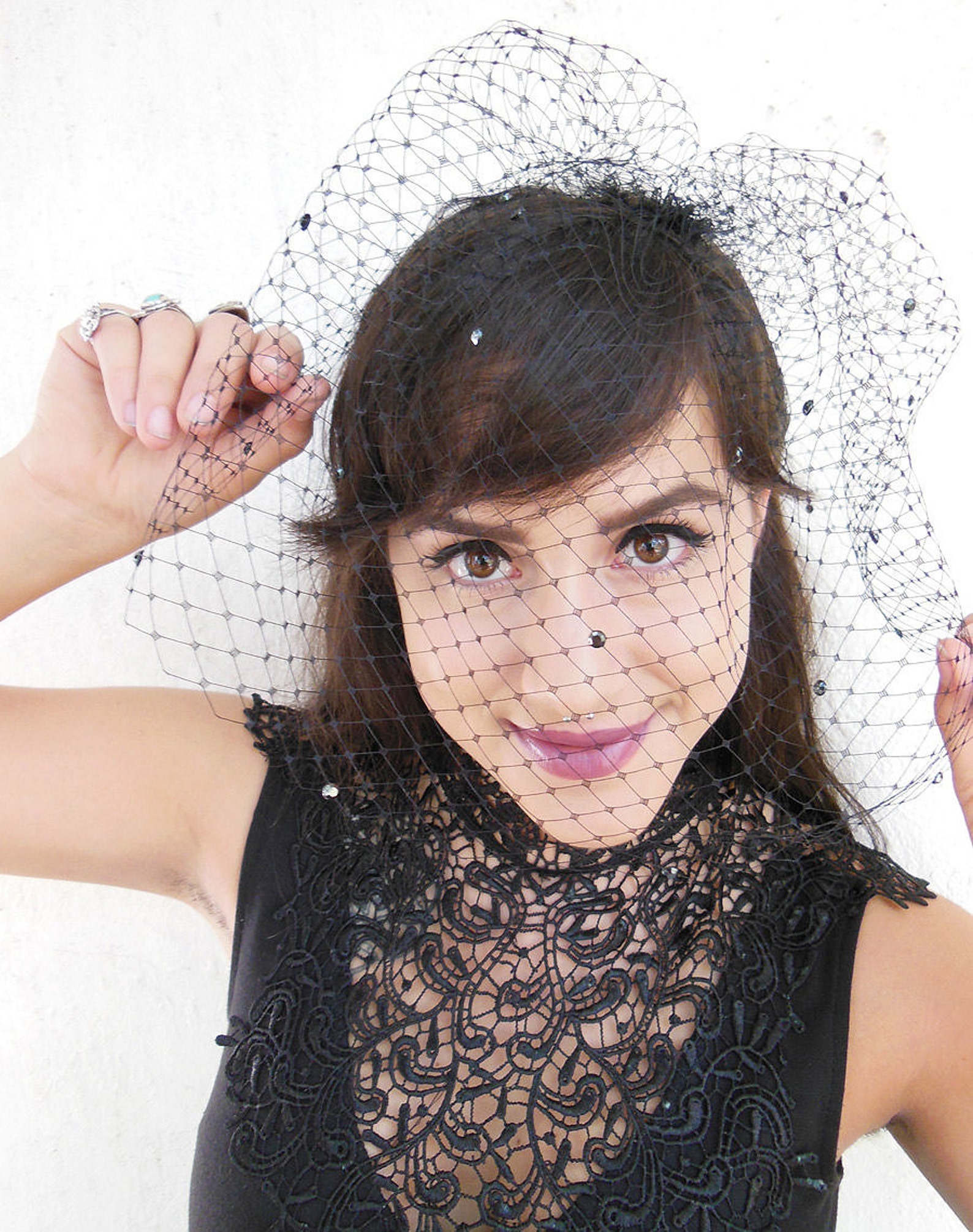 Black Veil, Swarovski Crystal, Birdcage Style, Netted, Halloween ...