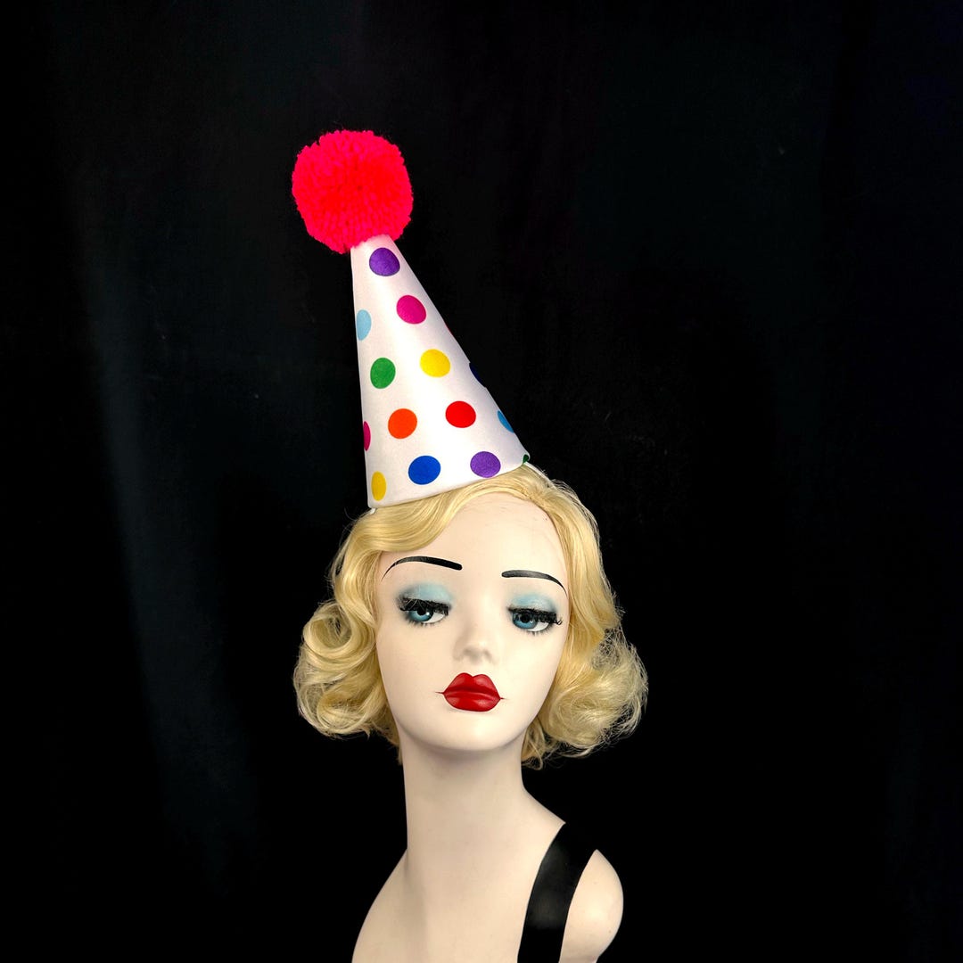 Clown Hat With Hot Pink Pom Pom, Circus Costume, Multi Colored Polka ...