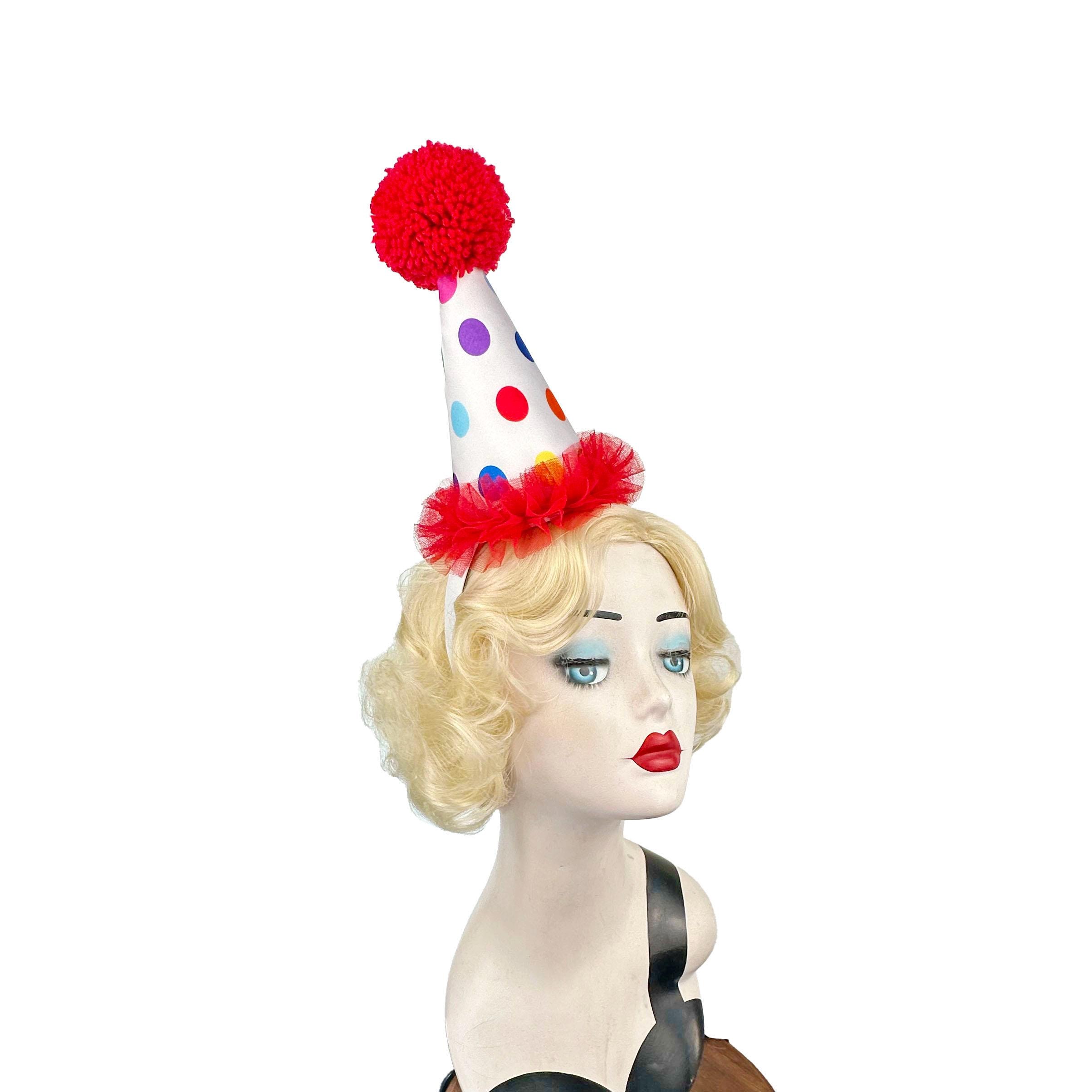 Multi Color Polka Dot Mini Clown Hat With Red Tulle Trim, Classic ...