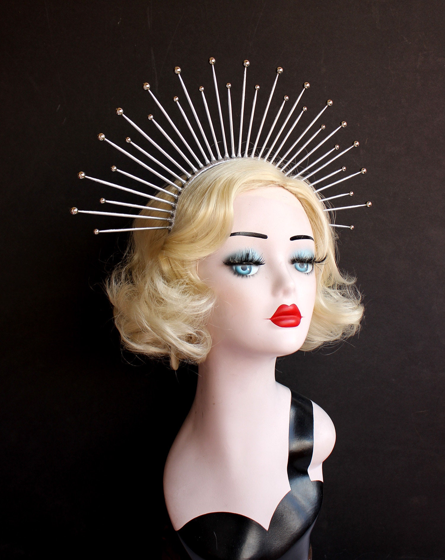 4 Silver Beaded Tip Halo Headpiece Spike Tiara Bridal | Etsy