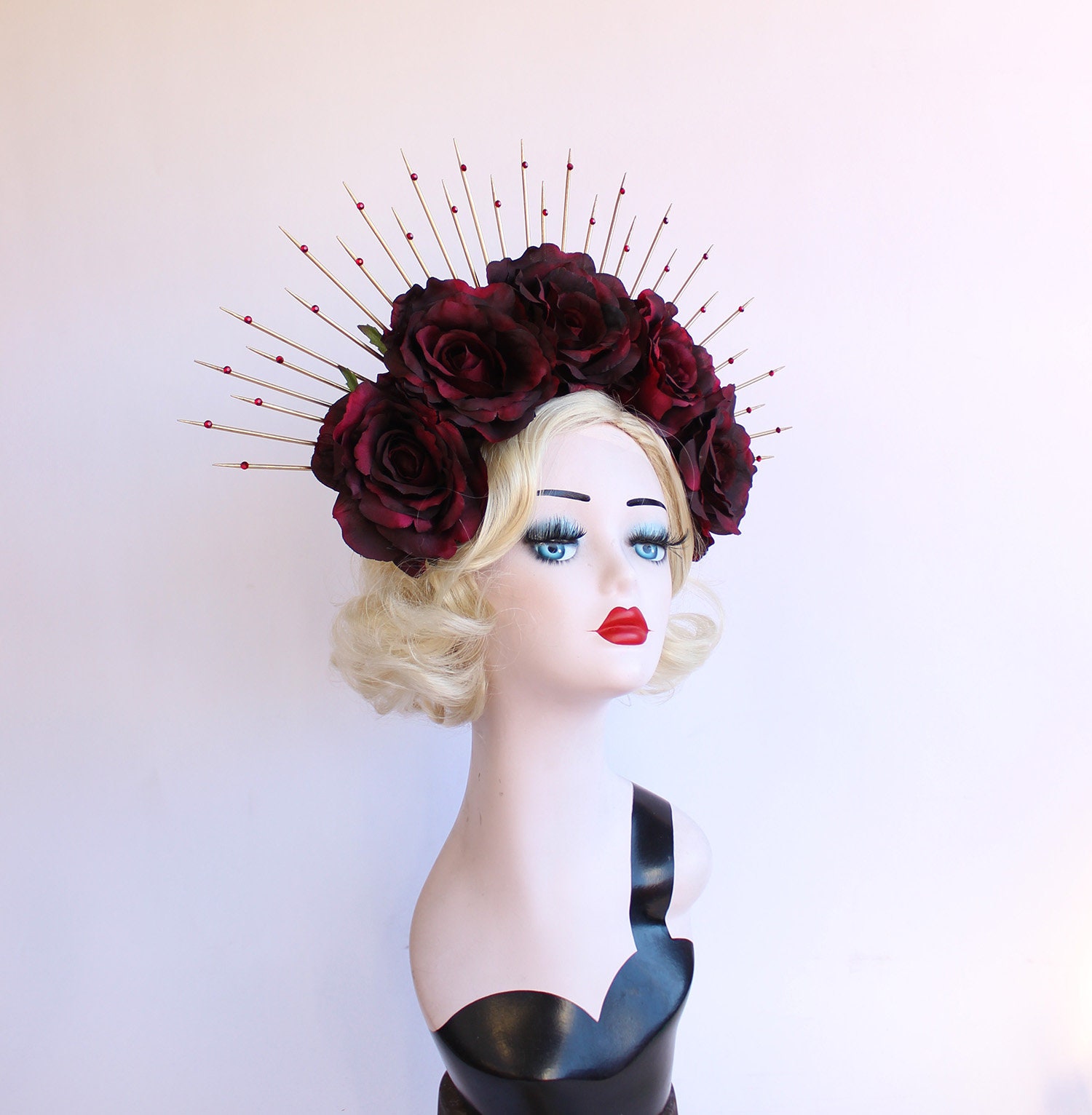 6 Burgundy Red Rose Flower Crown With Crystals Gold | Etsy