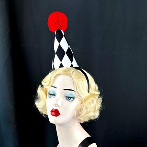 Mini Clown Hat, Black, White, Red, Diamond Pattern, Circus, Halloween ...