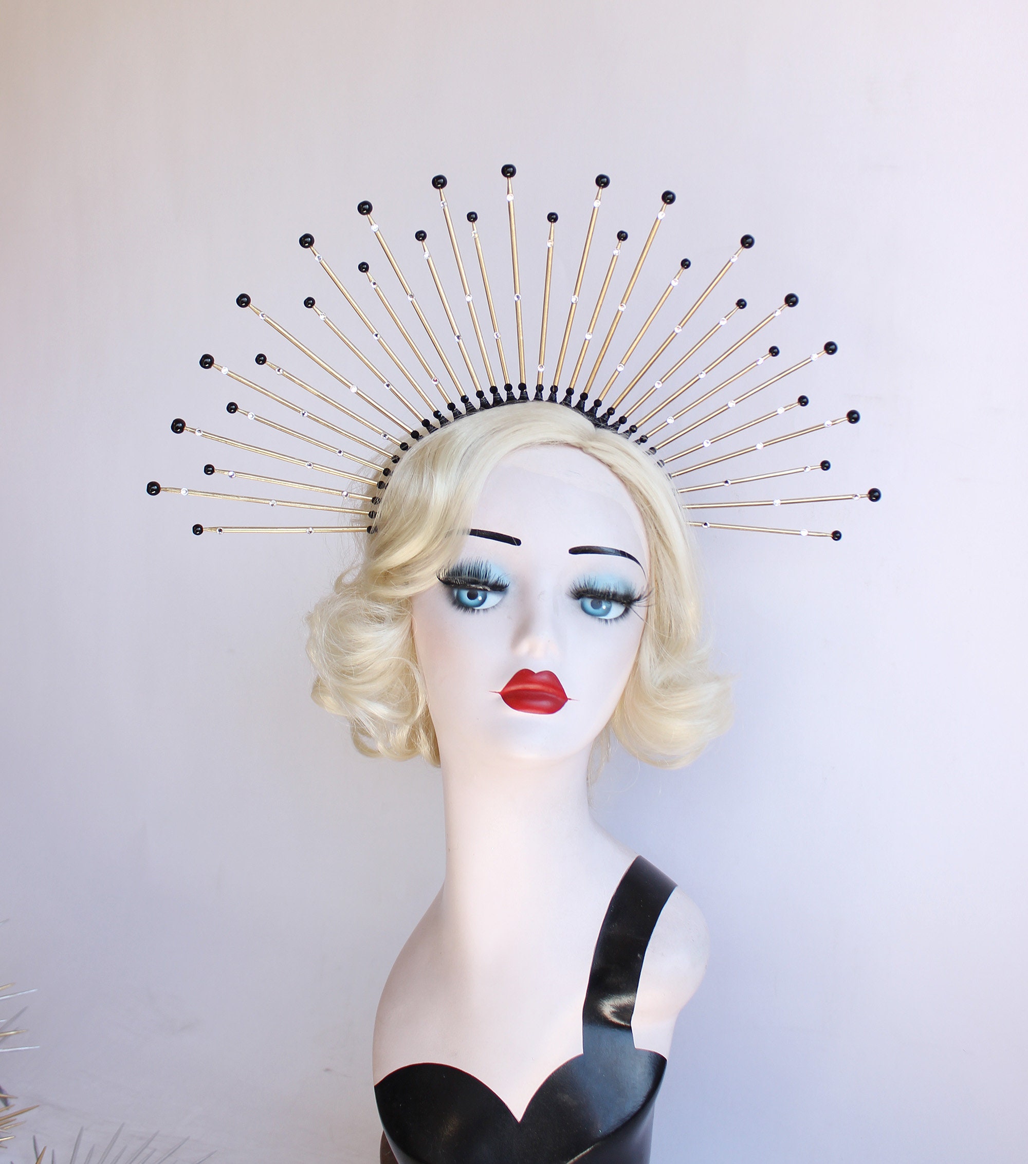 Gold and Black Goddess Crown With Swarovski Crystals Spike | Etsy