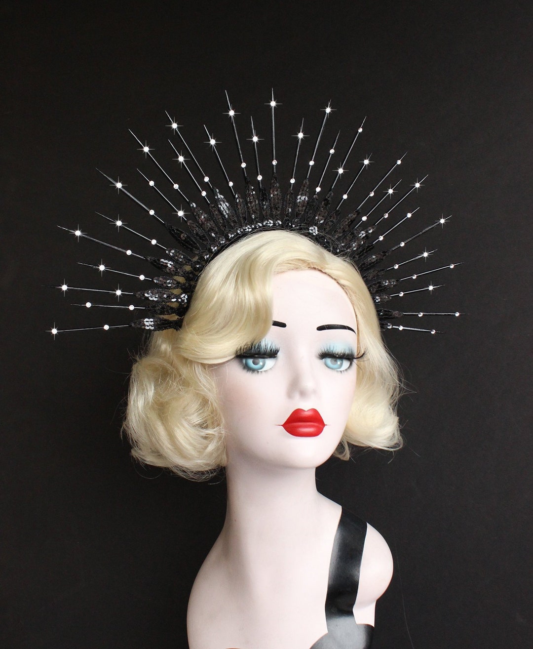 Black Crown Headband With Crystals, Halo Headpiece, Goth Bridal ...