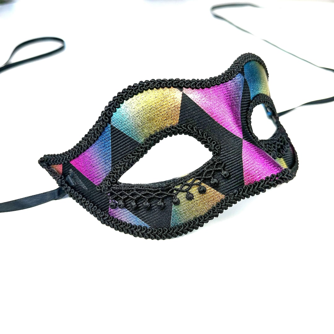 Harlequin Mask, Masquerade Accessory, Multi Color Diamond Pattern, Goth ...
