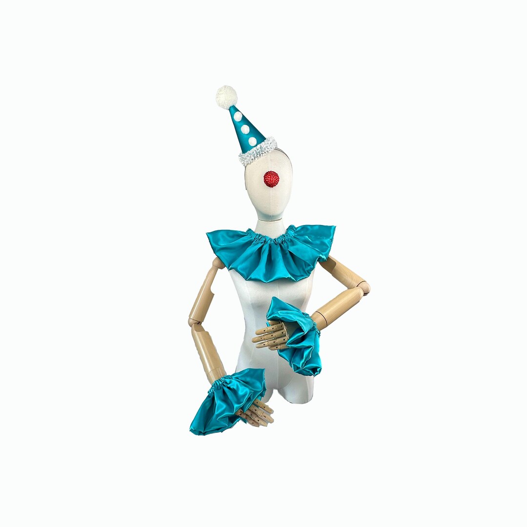 White and Turquoise Blue Satin Clown Costume Set, Halloween Costume ...