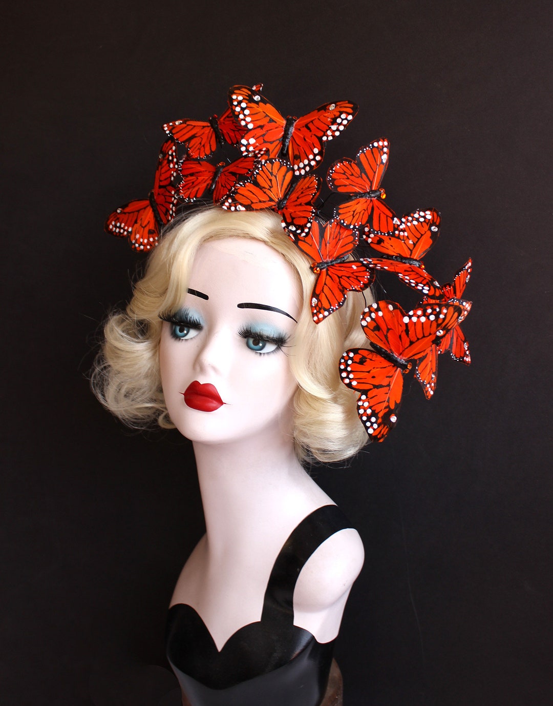 Large Orange Monarch Butterfly Cascading Headband With Swarovski ...