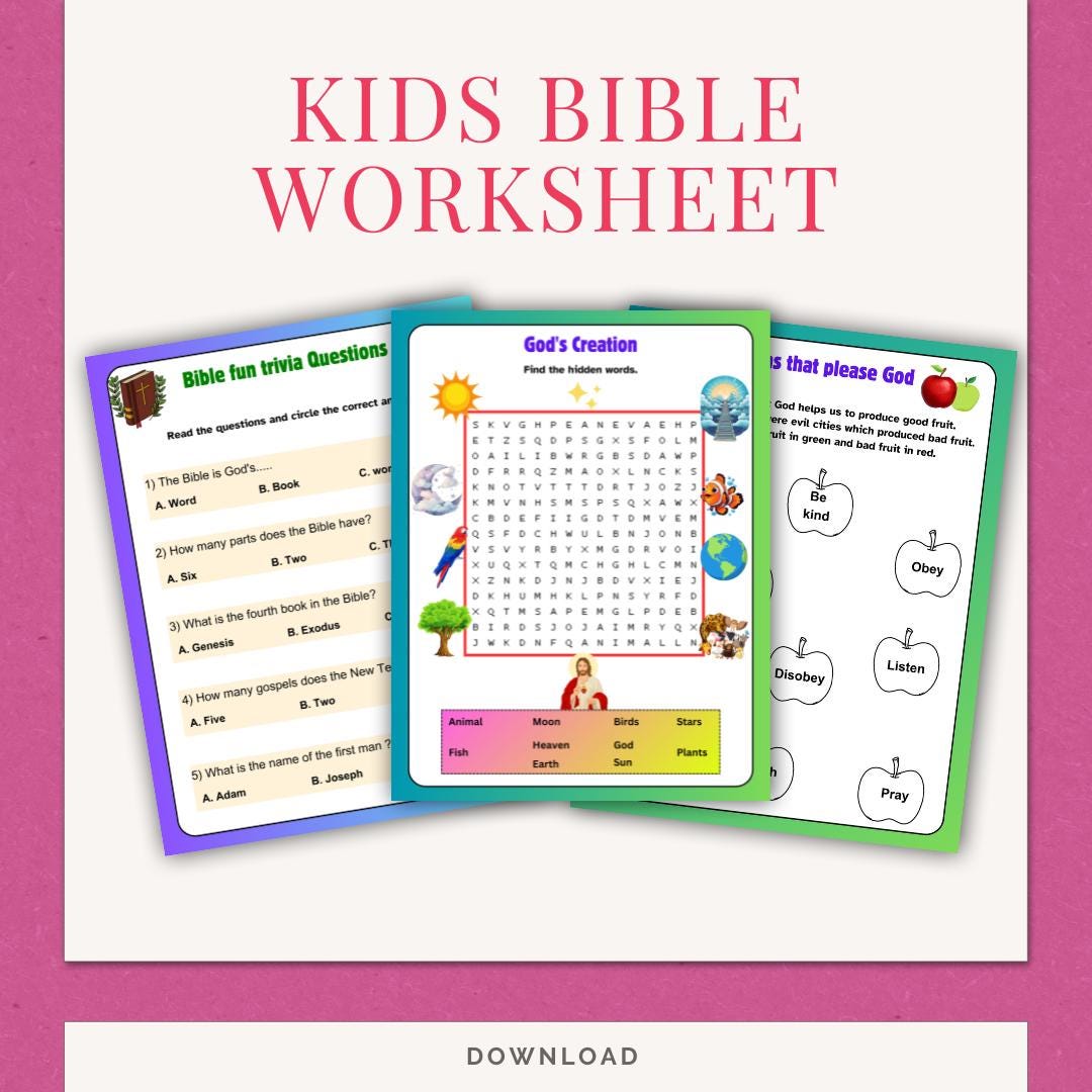 Kids Bible Worksheet and Puzzles / Sunday School Worksheet/ Bible Study ...