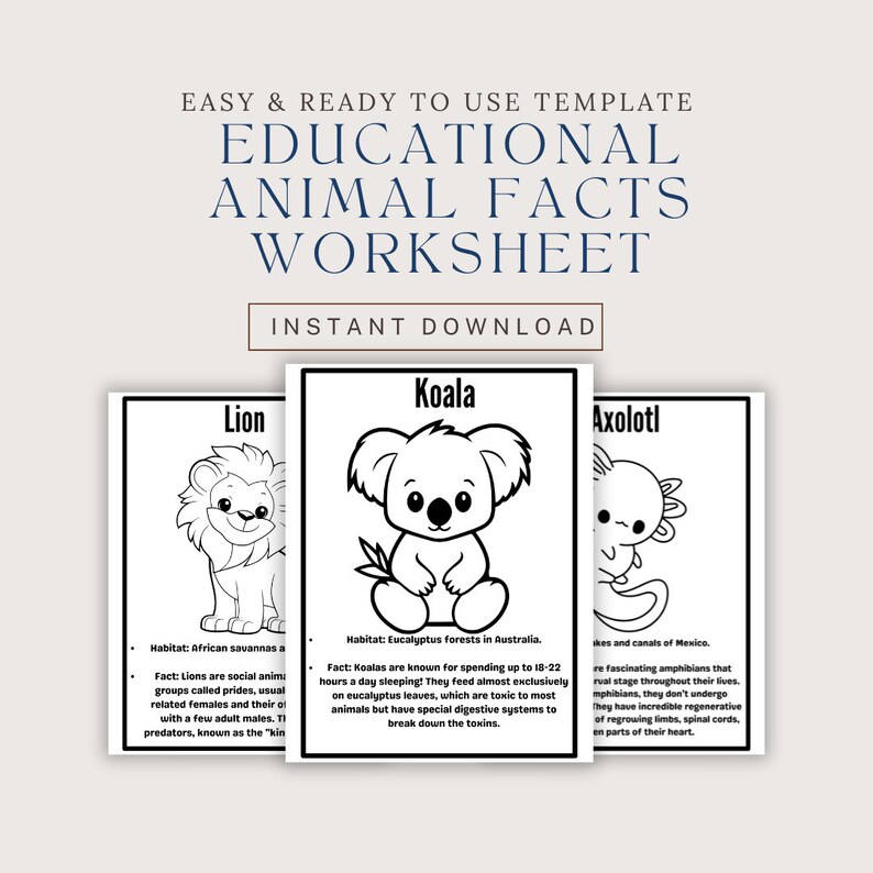 Educational Animal Facts Worksheet: From Lions and Elephants to Exotic ...