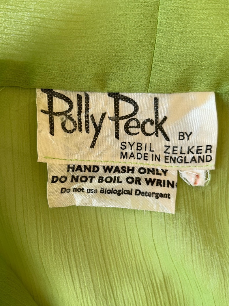 Vintage Polly Peck Blouse: 60s Green Crinkle Pussybow Secretary Top S ...