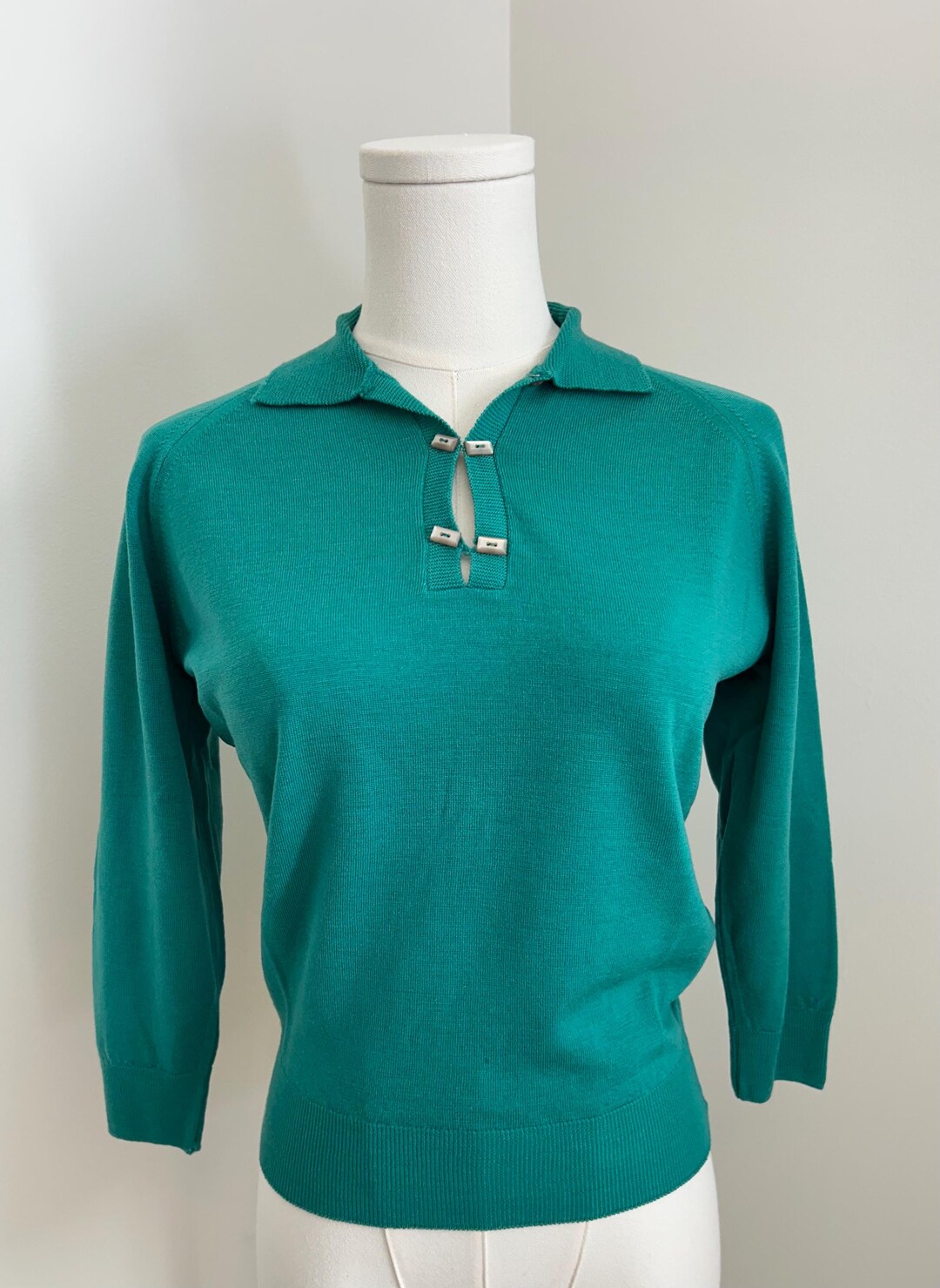 Vintage 1940s Teal Wool Sweater S Secretary Fine Knit // Size Medium ...