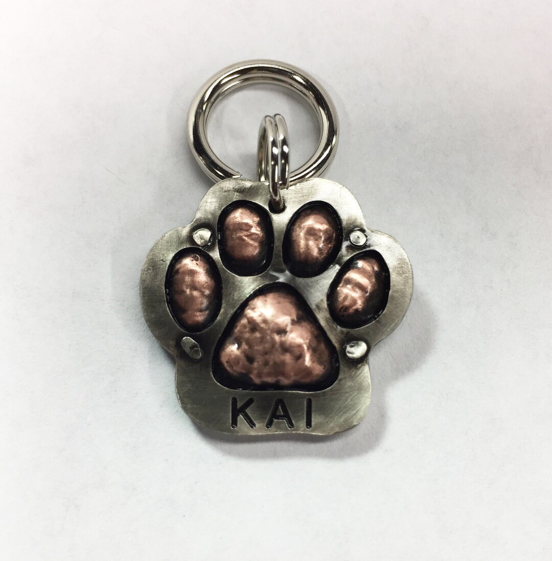 Embossed Paw Print Dog Tag: Multi-layer Copper & Nickel Silver Pet ID ...