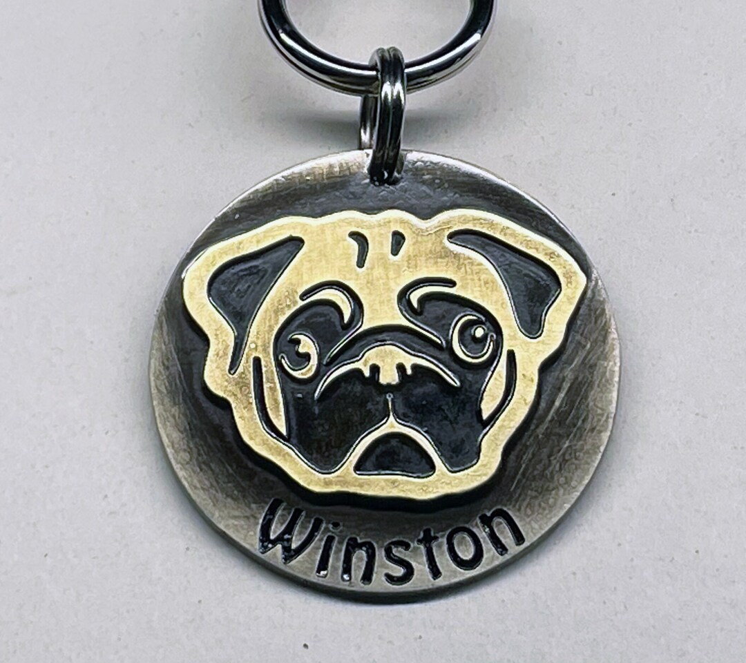 Pug Dog Pet ID Tag-custom Unique Brass & Nickel Silver-custom Engraved ...