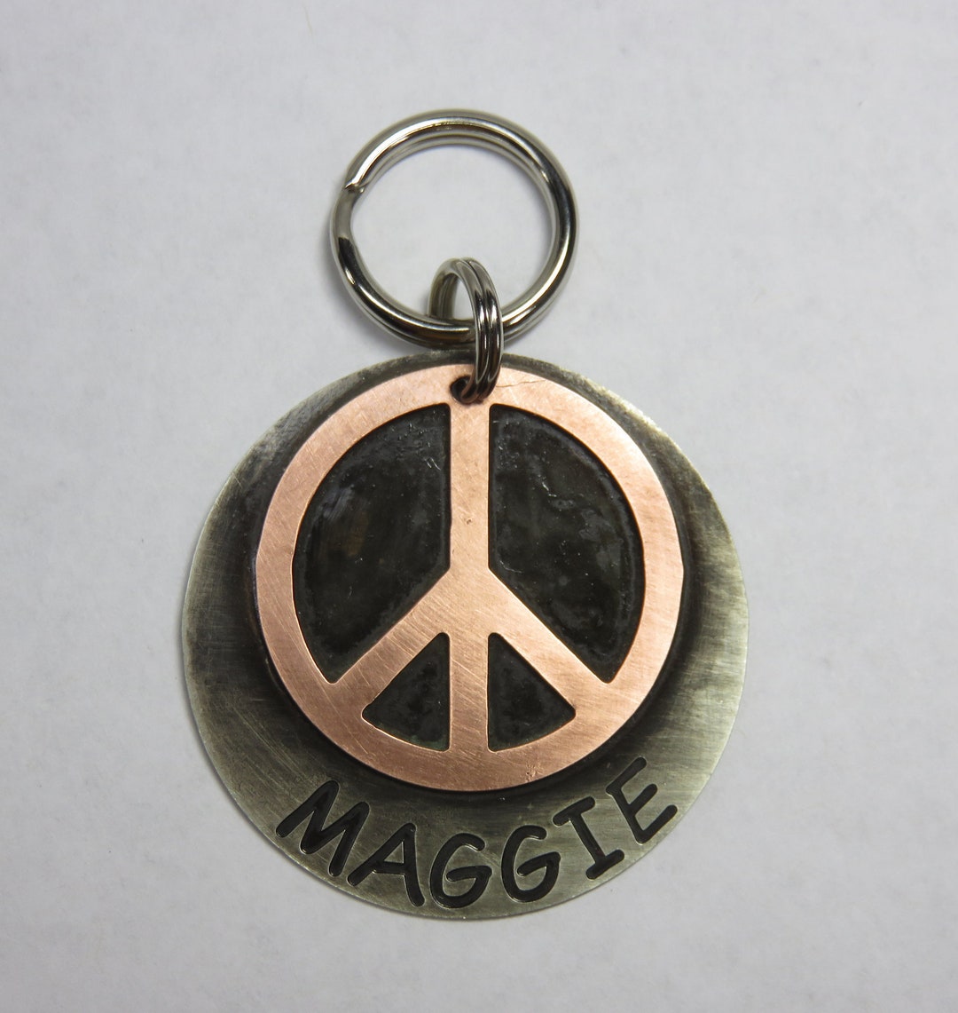 Peace Sign Dog Tag Pet Id-retro 60's Hippie Handcrafted Copper & Nickel ...