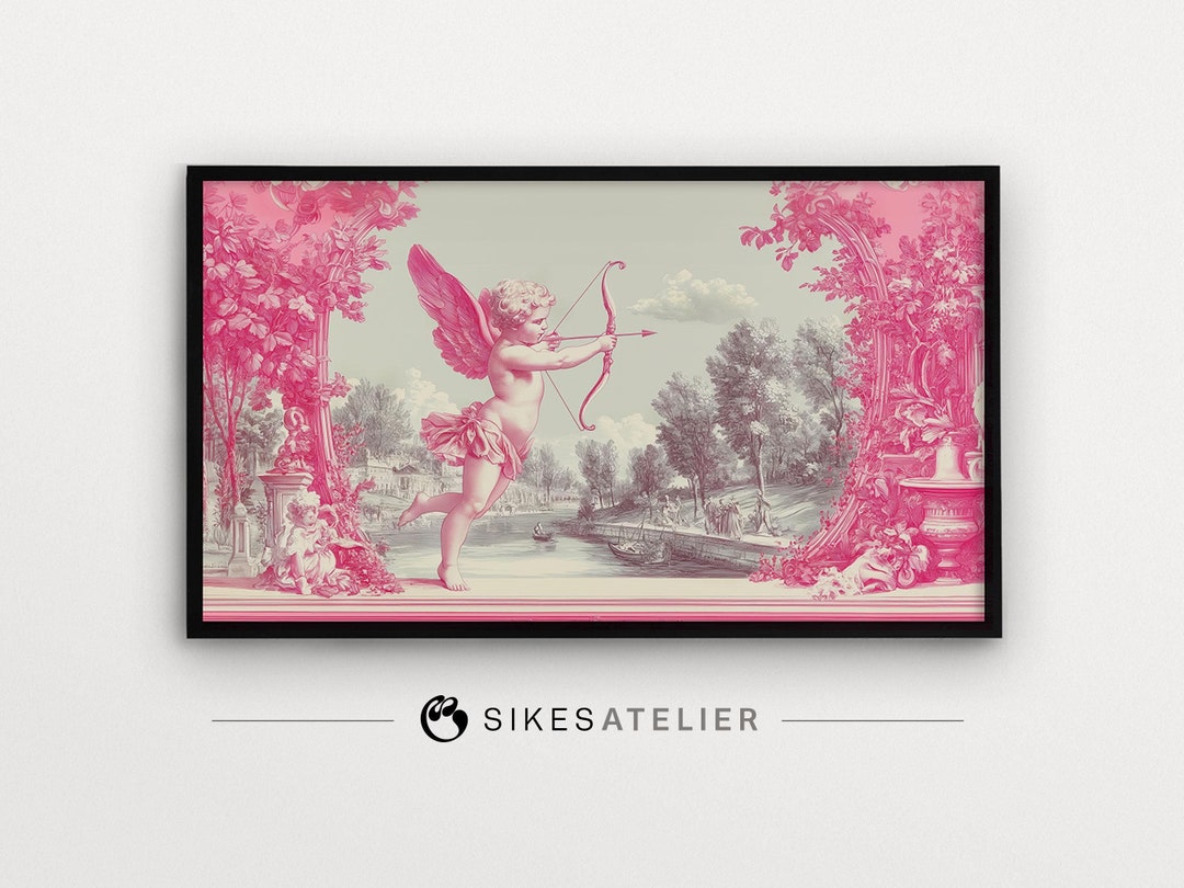 Valentine's FRAME TV Art and Desktop Wallpaper of Cupid in a Pink Toile ...