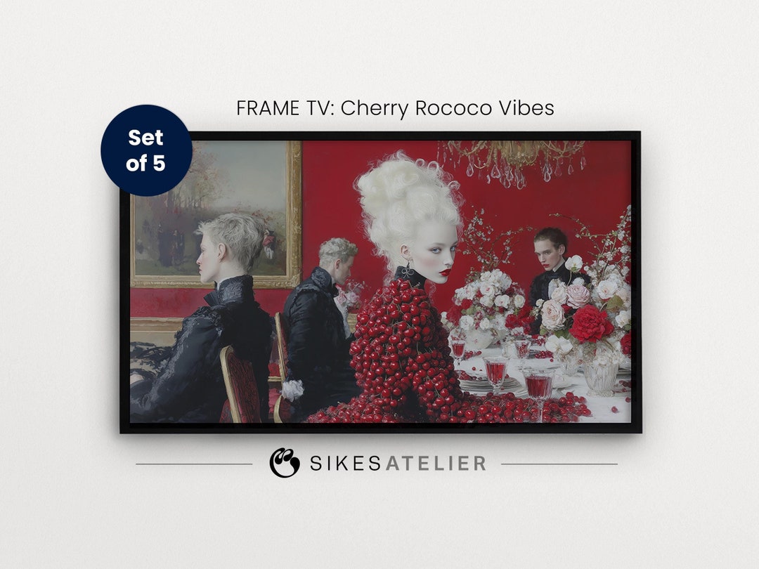 Frame TV Art and Desktop Wallpaper Set of 5 of Dark Cherry Red Rococo ...
