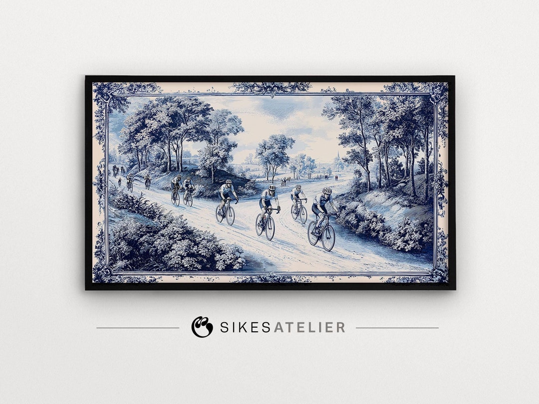 Delft Blue Toile Bicycle Race Art: Frame TV & Desktop Wallpaper ...