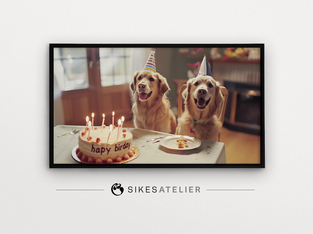 Funny Golden Retriever Birthday TV Art - Misspelled Cake (digital ...