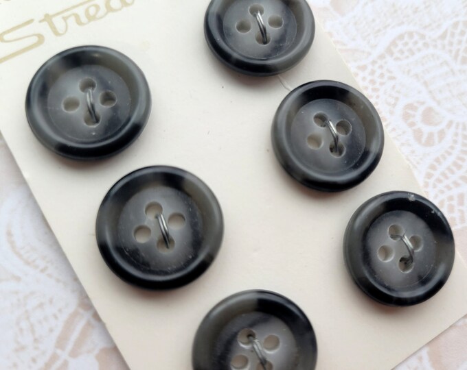 6 Gray 2-tone Vintage Buttons 9/16 Inch 15mm Streamline Button Card - Etsy