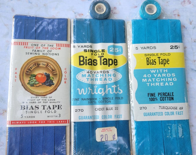 3 Vintage Shades of Blue Bias Tape and Bobbins Wrights Fruit of the ...