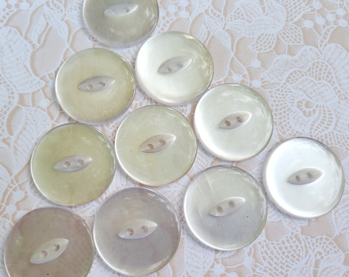 10 BIG White Vintage Buttons Cat Eye Buttons 1 1/8 Inch 2 Hole Sew Thru ...