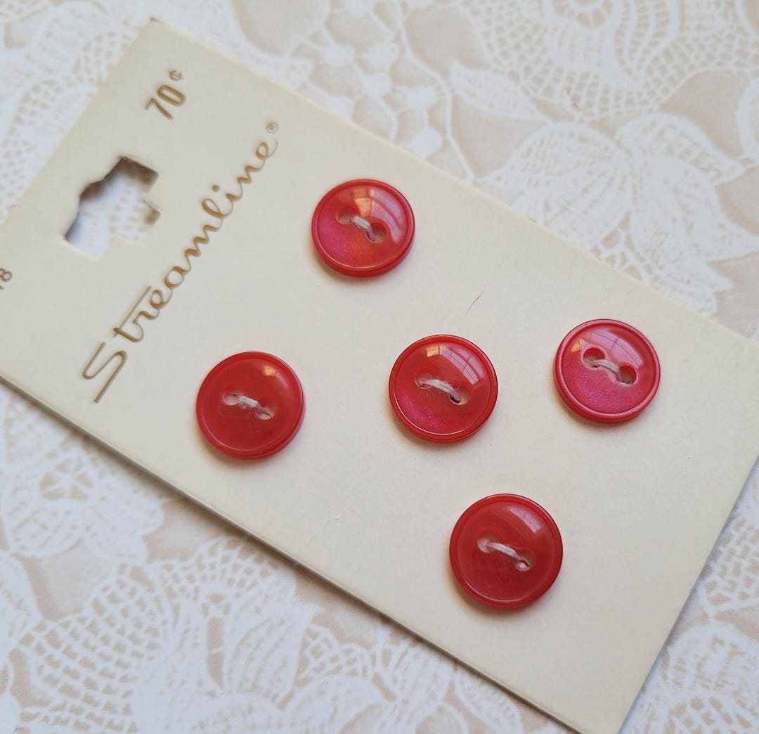 5 Red Vintage Buttons 7/16 Inch 11.5mm Streamline Buttons Card - Etsy