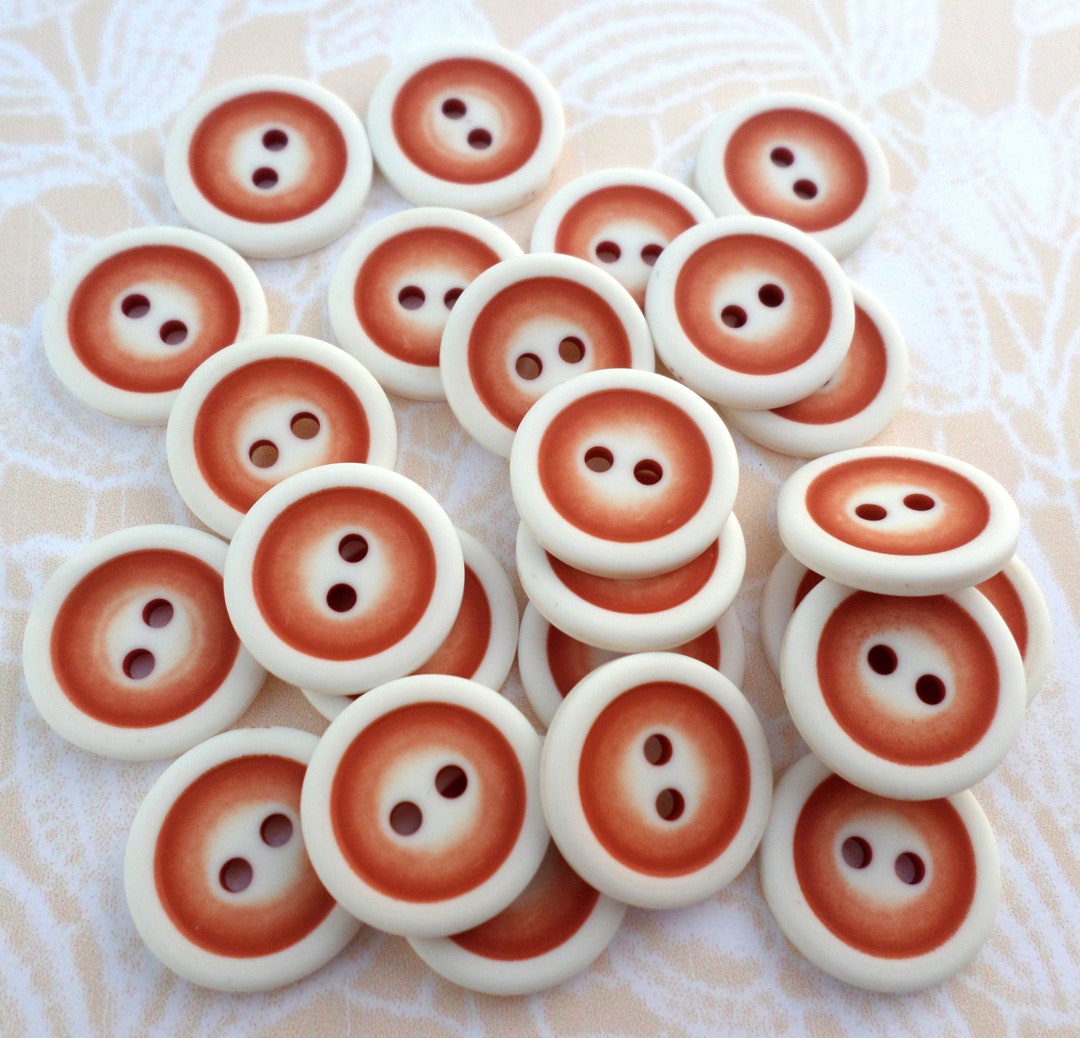 10 White and Coral Vintage Buttons 3/4 Inch 2 Hole Buttons Sew Thru - Etsy