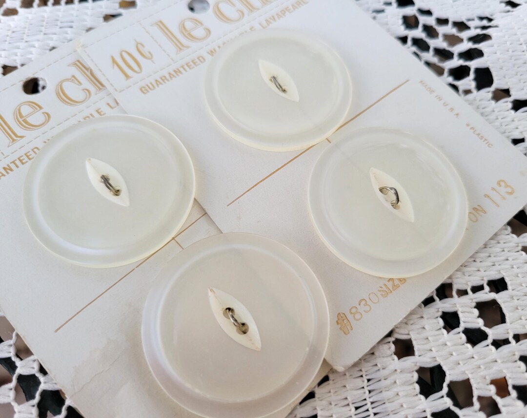 4 BIG White Vintage Cat Eye Buttons 1 5/16 Inch 34mm Le Chic Button ...