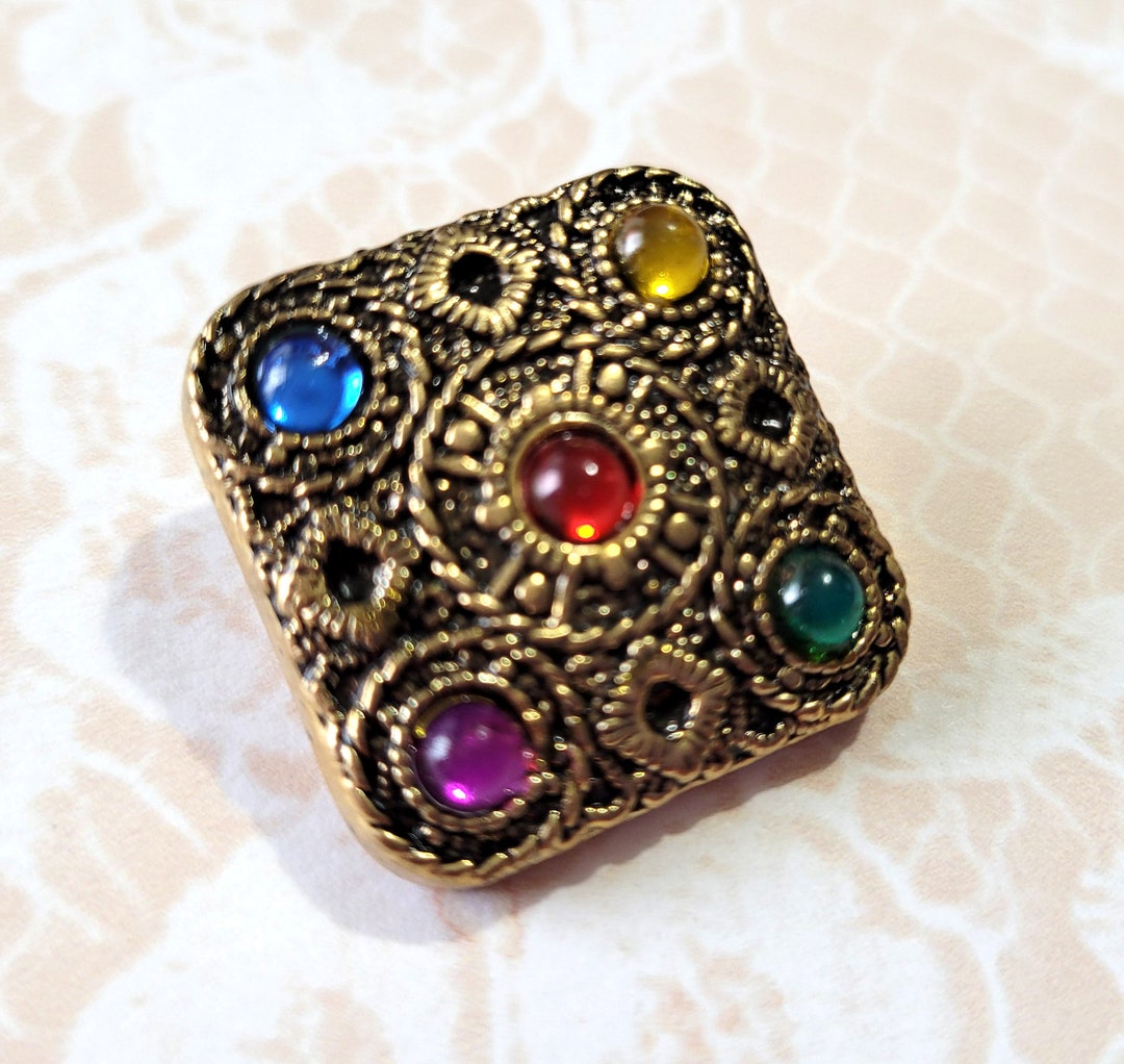 Gold Square Button With Colorful Rhinestones (7/8 Inch) - Etsy