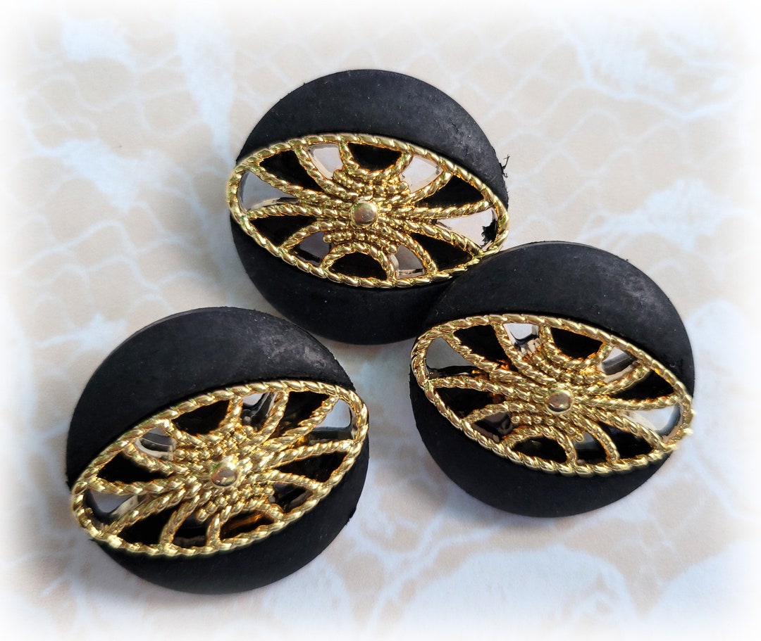 3 Black & Gold Fancy Shank Buttons 1 Inch - Etsy